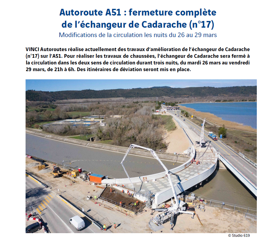Autoroute A51 : Fermeture échangeur de Cadarache - Saint Paul